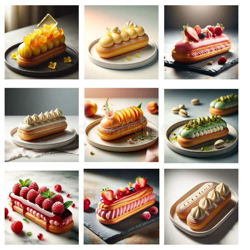Collage of eclairs stock image. Image of sweetness, delicious - 375665713