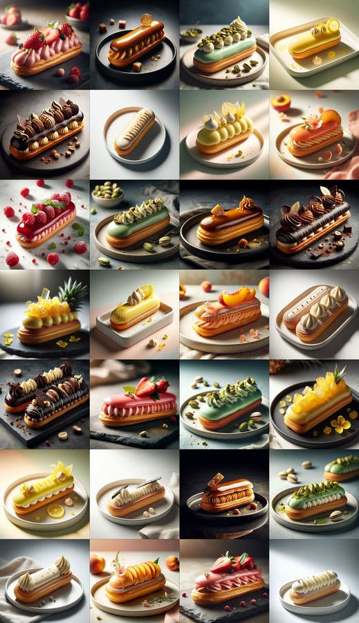 Collage of eclairs stock image. Image of brunch, lemon - 375976567