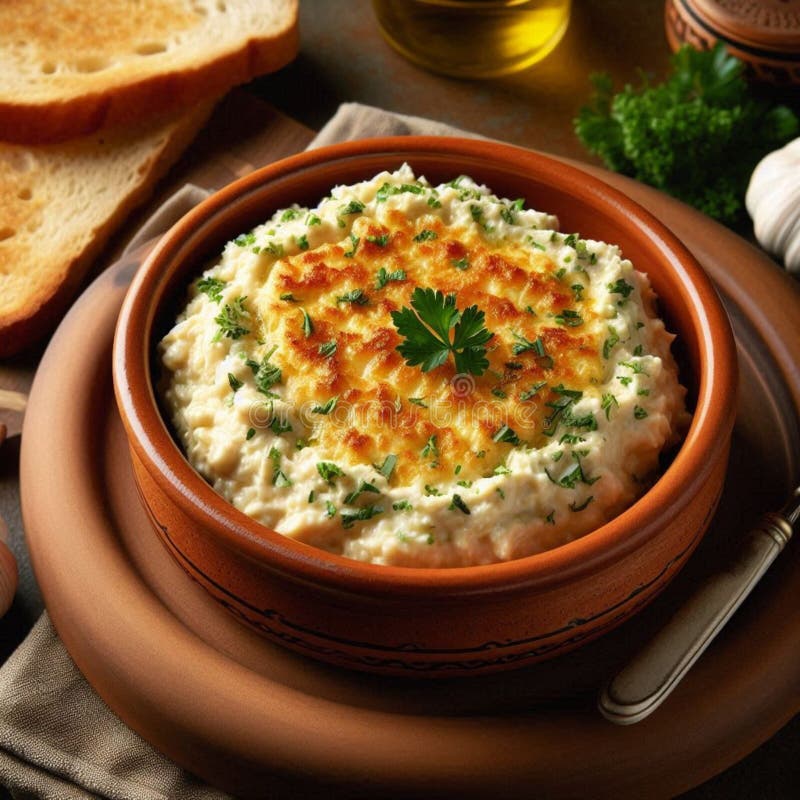 Rustic Plate of Cod Brandade with Toasted Bread and Herbs Stock Image ...