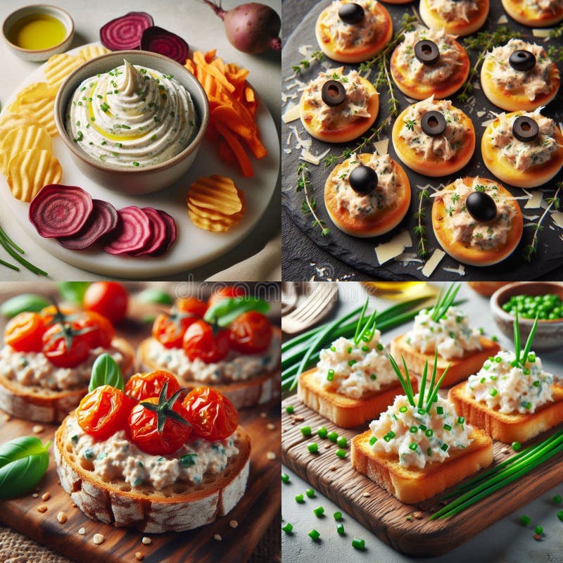 Delicious Cod Brandade Appetizer Collage: Cherry Tomatoes, Cucumbers ...