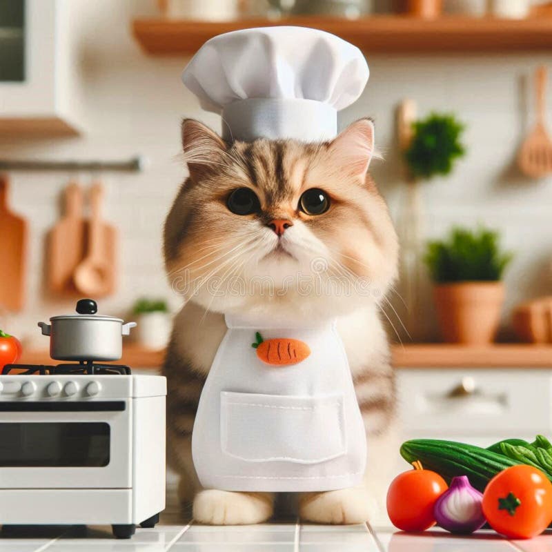 Adorable Chef Cat in the Kitchen Stock Photo - Image of chef, animal ...