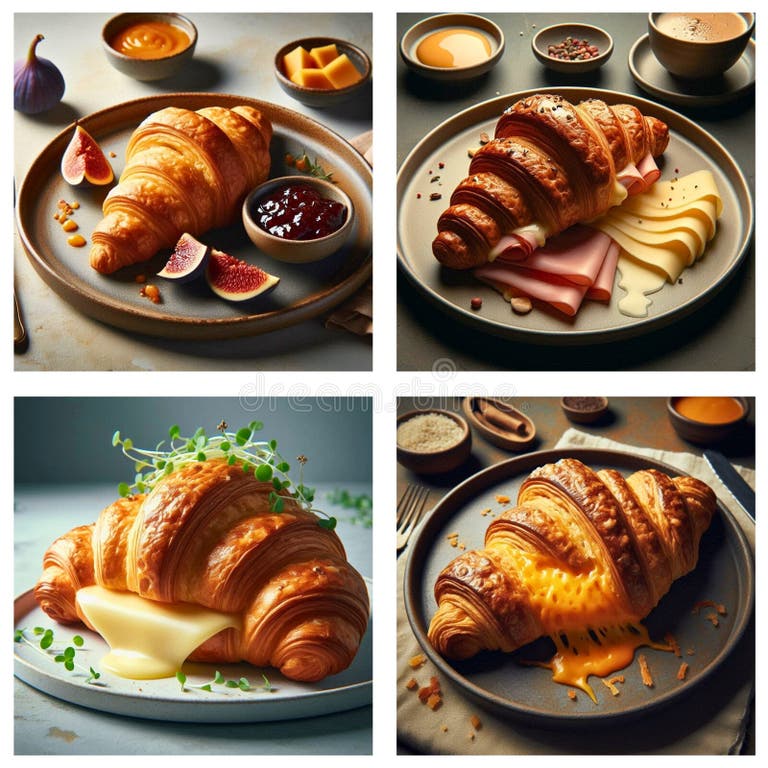 Collage of Gourmet Croissant Sandwiches – Ham, Emmental, and Cheddar ...