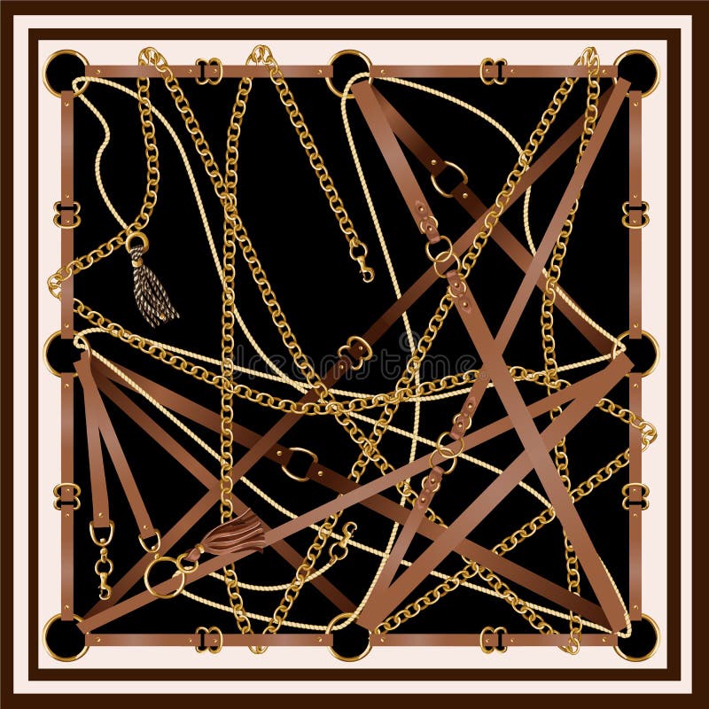 Design Scarf with Belts, Chain and Braid for Fabric. Vector. Stock ...