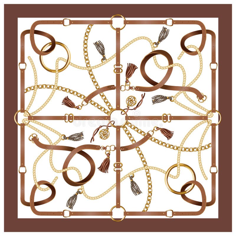 Design Scarf with Belts, Chain and Braid for Fabric. Vector. Stock ...