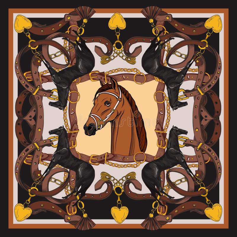 Design Scarf with Horse Head and Belts. Vector. Stock Vector ...