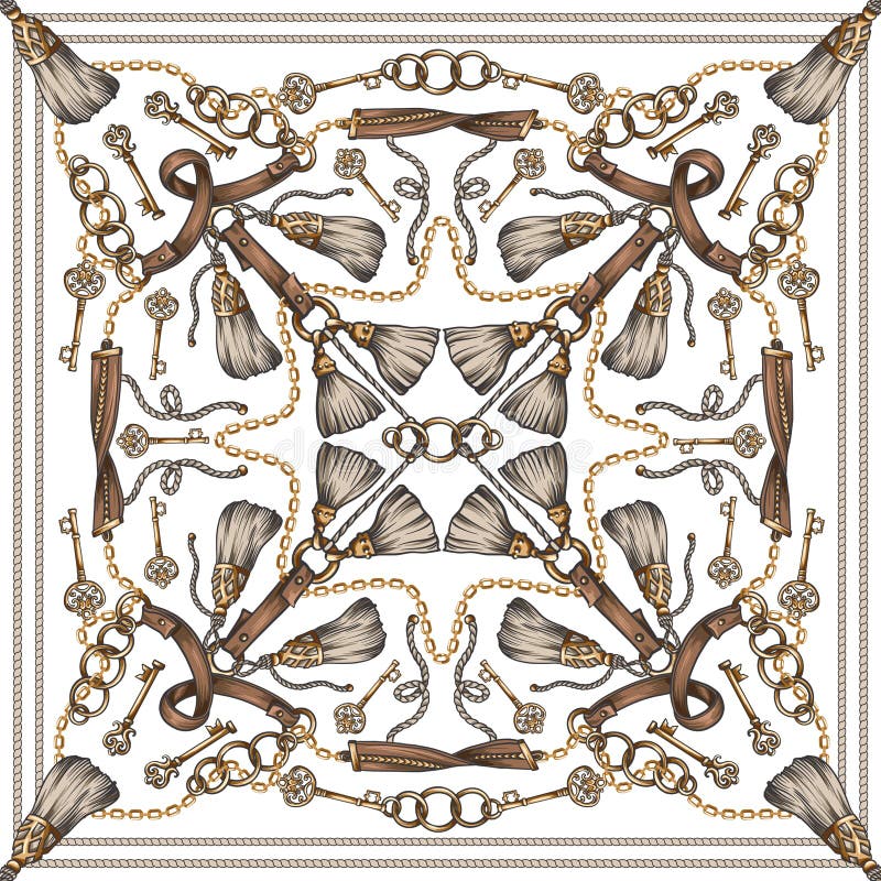 Design Scarf with Keys, Belts and Chain. Vector. Stock Vector ...