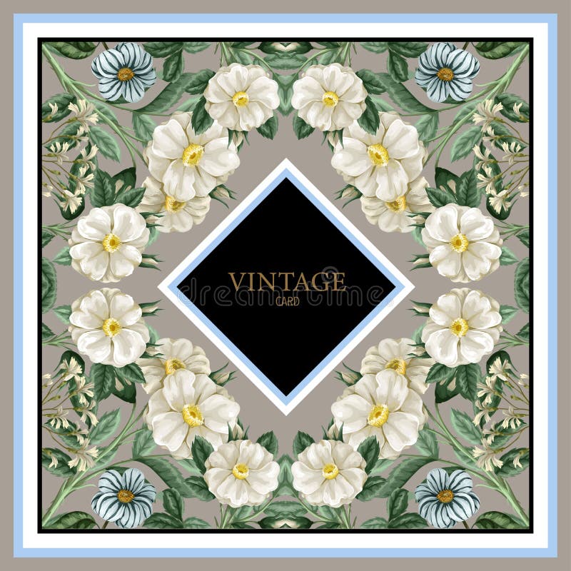 Design Scarf with White Roses. Vector. Stock Vector - Illustration of ...