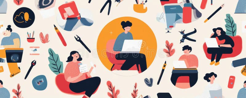 A Seamless Pattern Featuring a Content Creator with Circle Behind ...