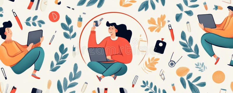 A Seamless Pattern Featuring a Content Creator with Circle Behind Stock ...