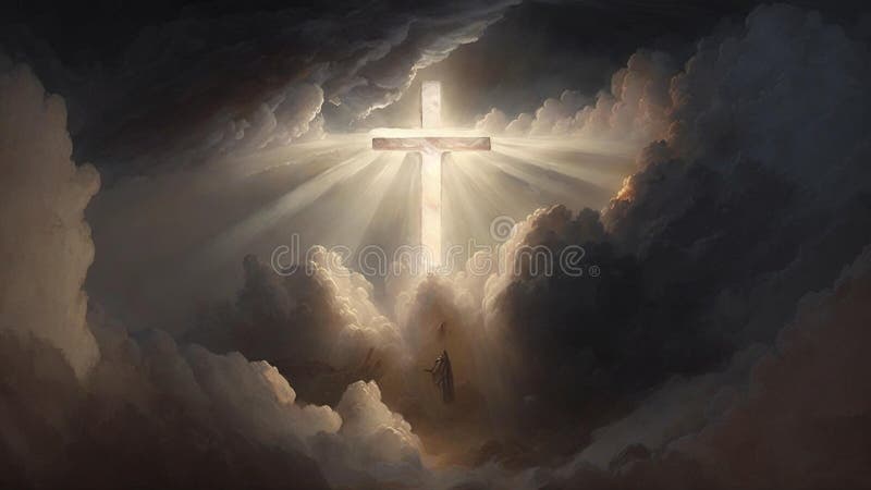 Resurrection, Glowing Cross among the Clouds, Risen Jesus, Cross, Jesus, Clouds, Sky, Cross in ...