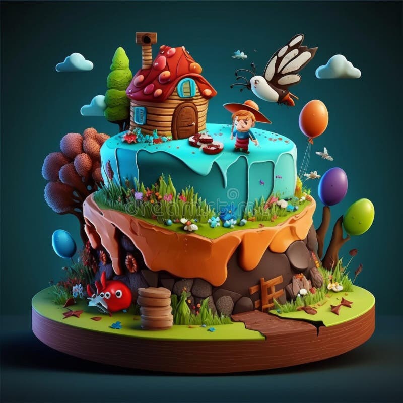 Festa Cake, 3D Cake Illustration, Birthday Cake, 3D Cake, Decorated ...