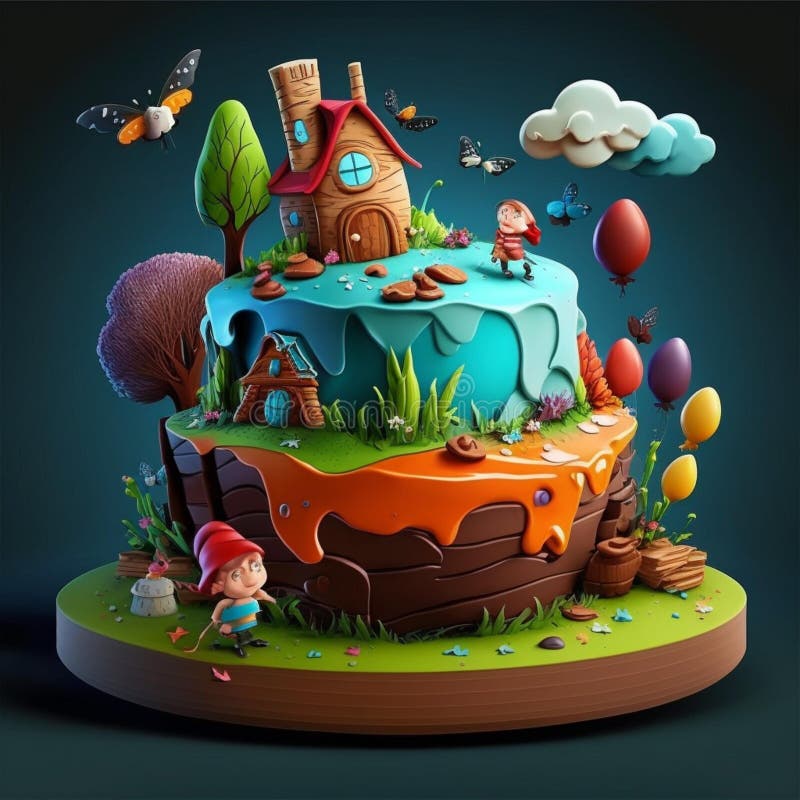 Festa Cake, 3D Cake Illustration, Birthday Cake, 3D Cake, Decorated ...