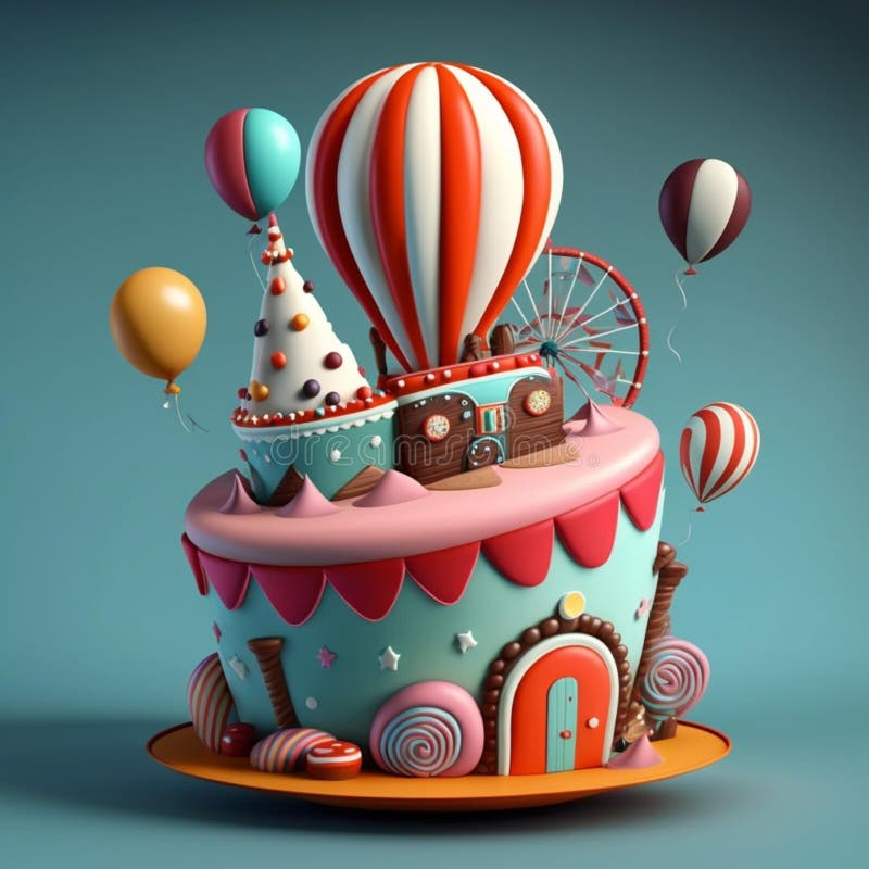 Festa Cake, 3D Cake Illustration, Birthday Cake, 3D Cake, Decorated ...