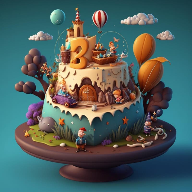 Festa Cake, 3D Cake Illustration, Birthday Cake, 3D Cake, Decorated ...
