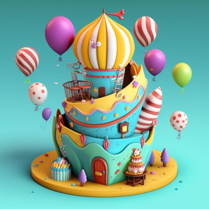 Festa Cake, 3D Cake Illustration, Birthday Cake, 3D Cake, Decorated ...