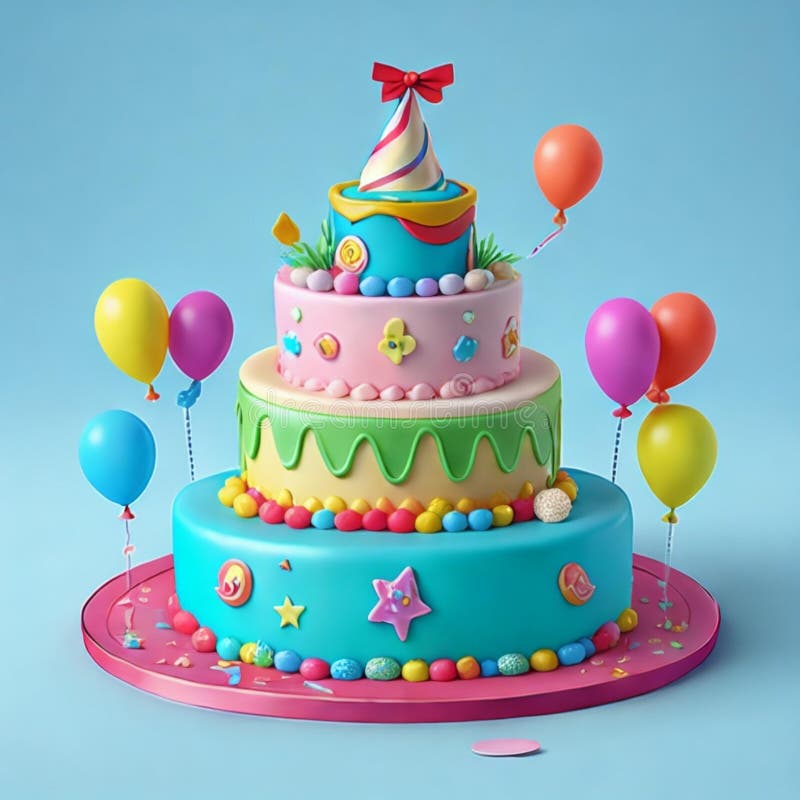 Festa Cake, 3D Cake Illustration, Birthday Cake, 3D Cake, Decorated ...