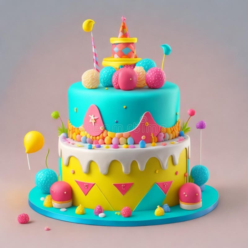 Festa Cake, 3D Cake Illustration, Birthday Cake, 3D Cake, Decorated ...