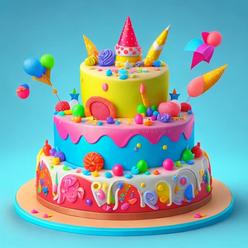 Festa Cake, 3D Cake Illustration, Birthday Cake, 3D Cake, Decorated ...