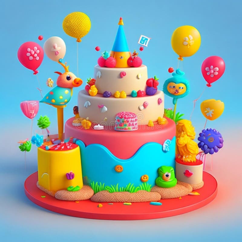 Festa Cake, 3D Cake Illustration, Birthday Cake, 3D Cake, Decorated ...