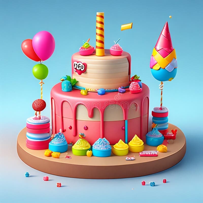 Festa Cake, 3D Cake Illustration, Birthday Cake, 3D Cake, Decorated ...