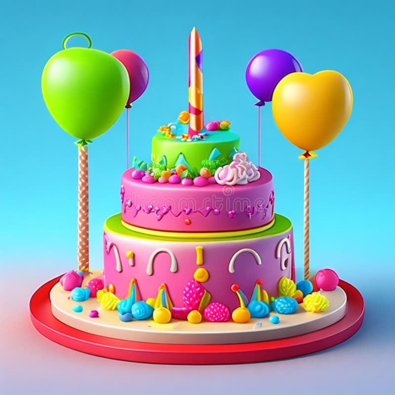 Festa Cake, 3D Cake Illustration, Birthday Cake, 3D Cake, Decorated ...