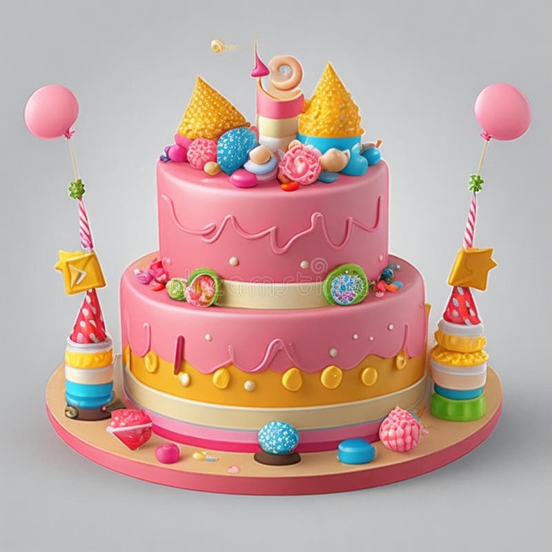 Festa Cake, 3D Cake Illustration, Birthday Cake, 3D Cake, Decorated ...