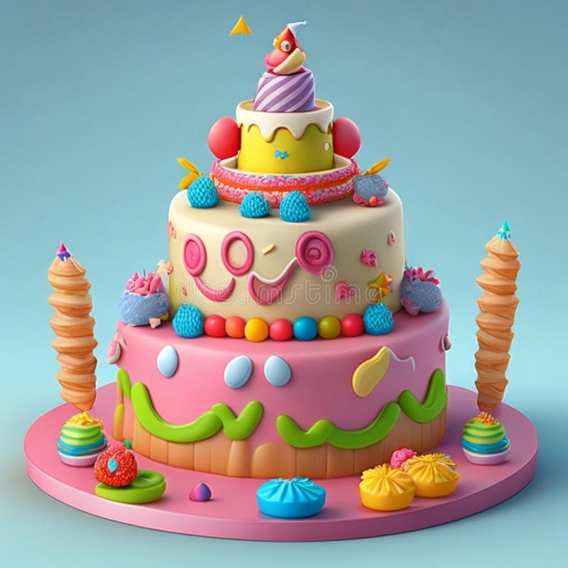 Festa Cake, 3D Cake Illustration, Birthday Cake, 3D Cake, Decorated ...