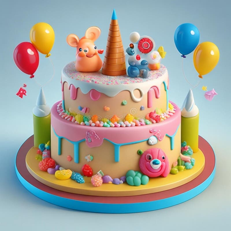 Festa Cake, 3D Cake Illustration, Birthday Cake, 3D Cake, Decorated ...