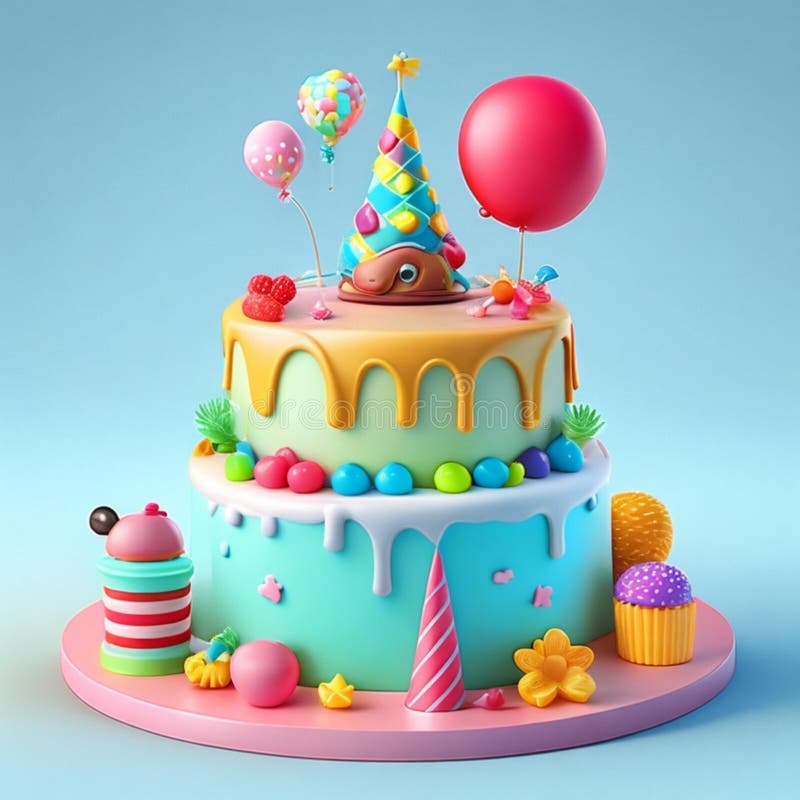 Festa Cake, 3D Cake Illustration, Birthday Cake, 3D Cake, Decorated ...