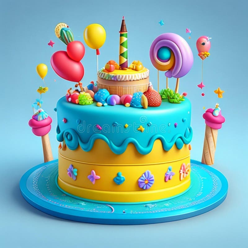 Festa Cake, 3D Cake Illustration, Birthday Cake, 3D Cake, Decorated ...