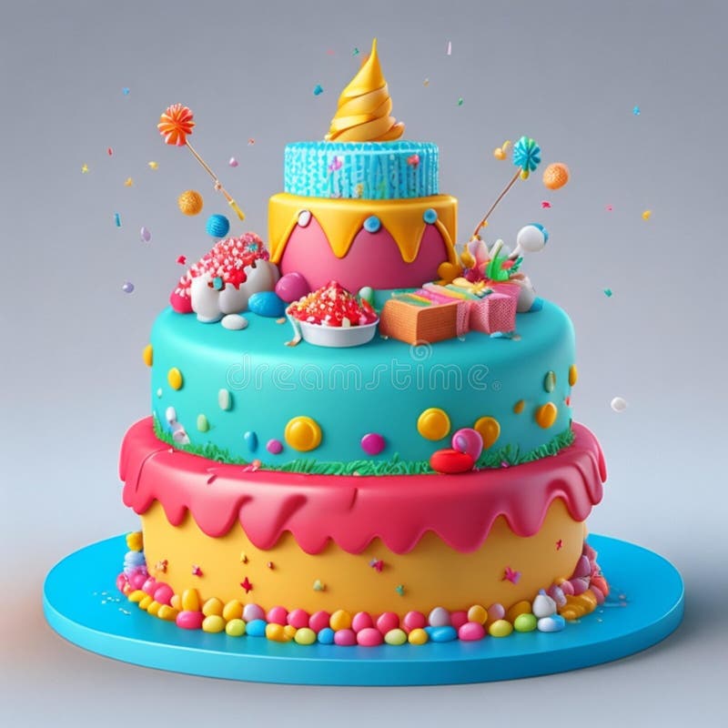 Festa Cake, 3D Cake Illustration, Birthday Cake, 3D Cake, Decorated ...