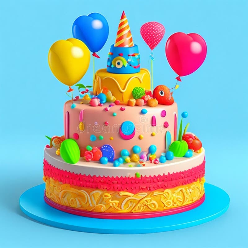 Festa Cake, 3D Cake Illustration, Birthday Cake, 3D Cake, Decorated ...