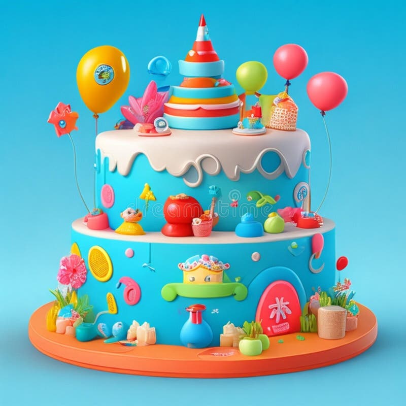 Festa Cake, 3D Cake Illustration, Birthday Cake, 3D Cake, Decorated ...