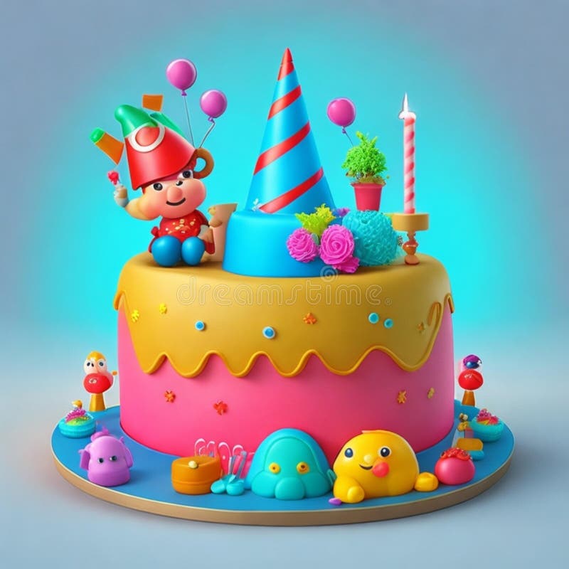 Festa Cake, 3D Cake Illustration, Birthday Cake, 3D Cake, Decorated ...