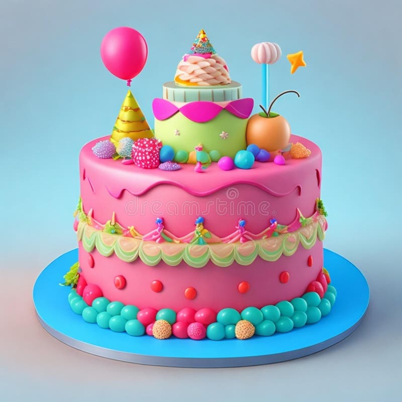 Festa Cake, 3D Cake Illustration, Birthday Cake, 3D Cake, Decorated ...