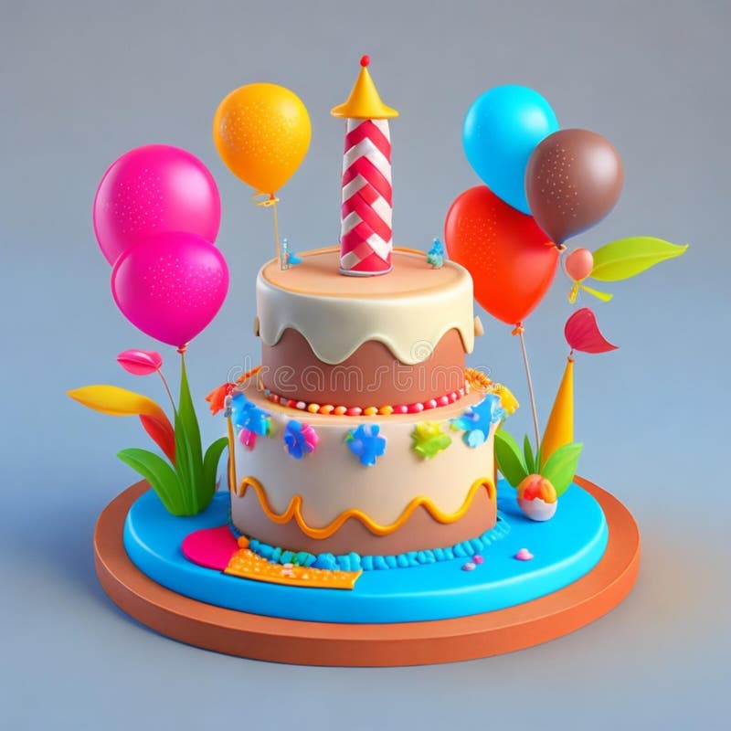 Festa Cake, 3D Cake Illustration, Birthday Cake, 3D Cake, Decorated ...