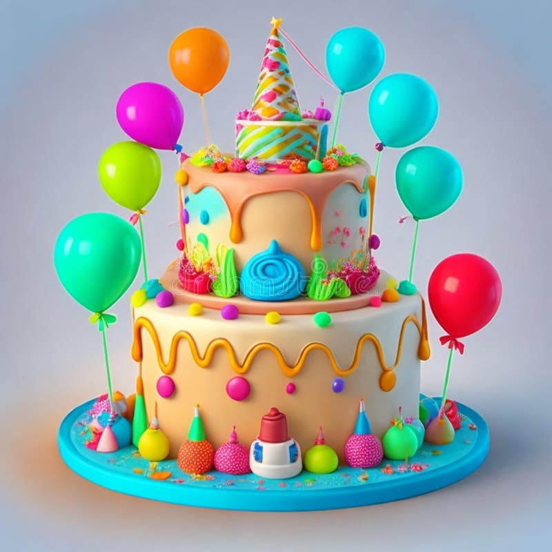 Festa Cake, 3D Cake Illustration, Birthday Cake, 3D Cake, Decorated ...
