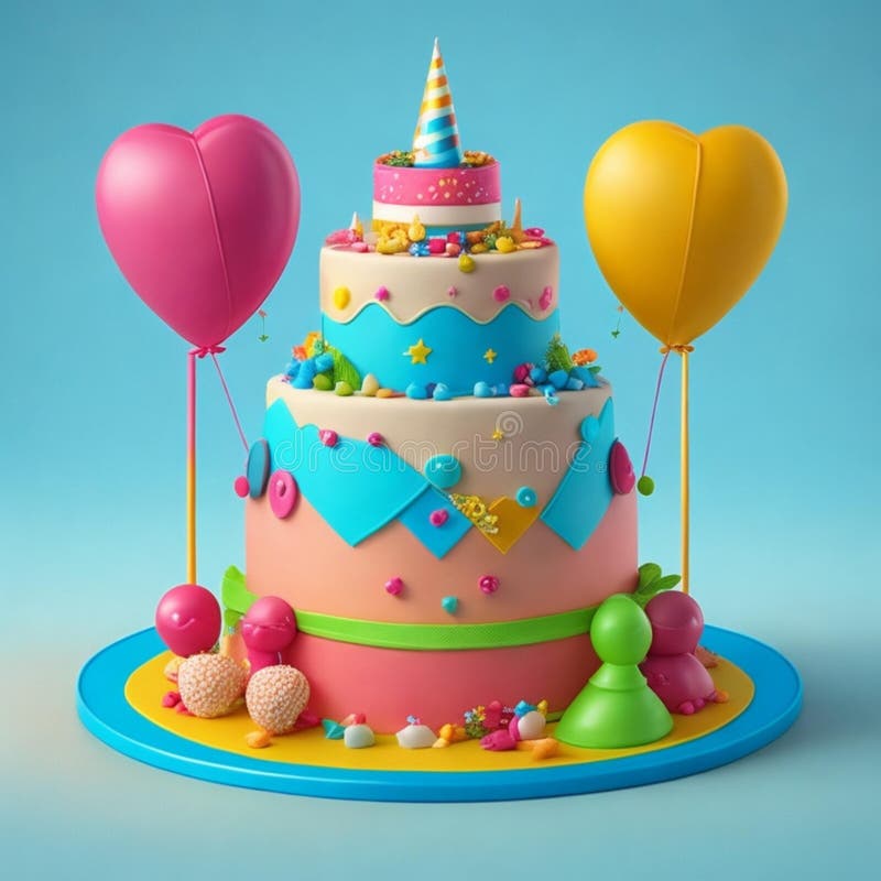 Festa Cake, 3D Cake Illustration, Birthday Cake, 3D Cake, Decorated ...