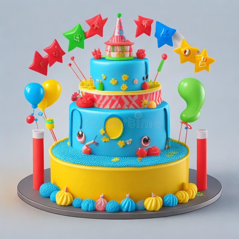 Festa Cake, 3D Cake Illustration, Birthday Cake, 3D Cake, Decorated ...