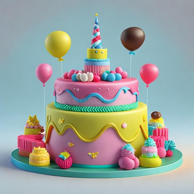 Festa Cake, 3D Cake Illustration, Birthday Cake, 3D Cake, Decorated ...