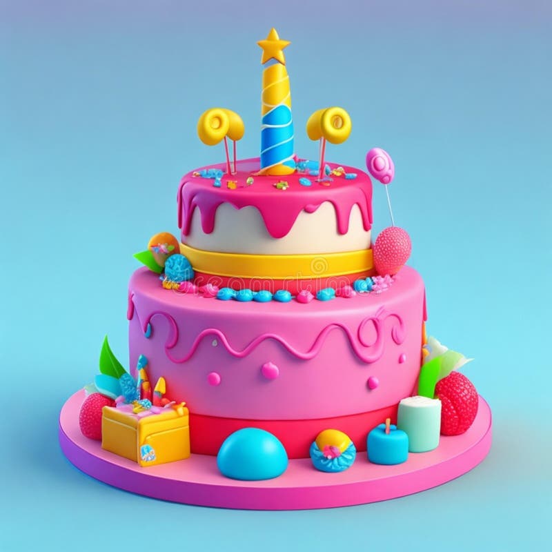 Festa Cake, 3D Cake Illustration, Birthday Cake, 3D Cake, Decorated ...