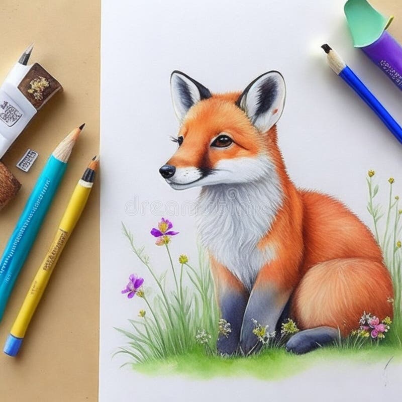 Realistic Fox Drawing, Watercolor Drawing, Realistic Fox Stock ...