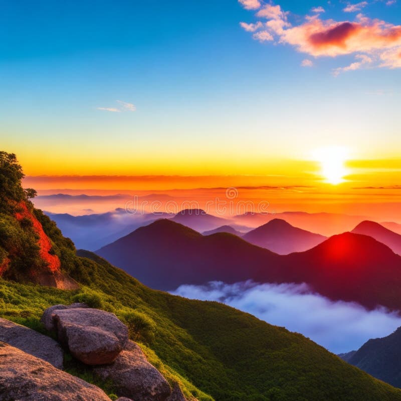 View from the Top of the Mountain To the Clouds and Sunset. Clouds and ...