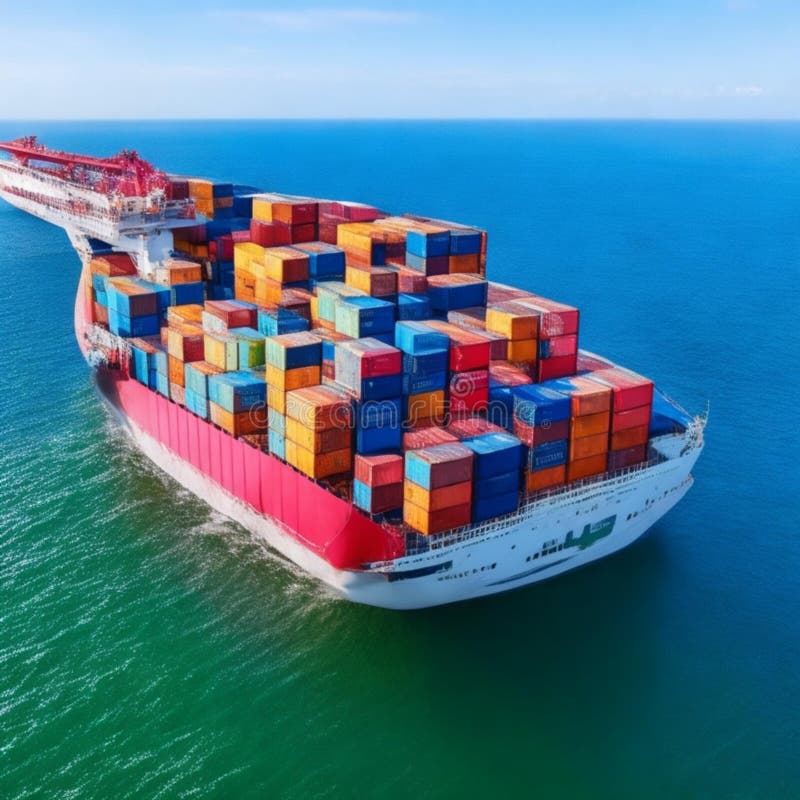 Cargo Ship, Ship with Containers, Ship on the High Seas with Various ...