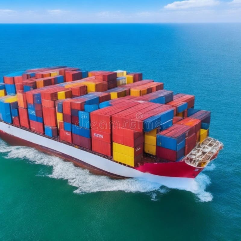 Cargo Ship, Ship with Containers, Ship on the High Seas with Various ...