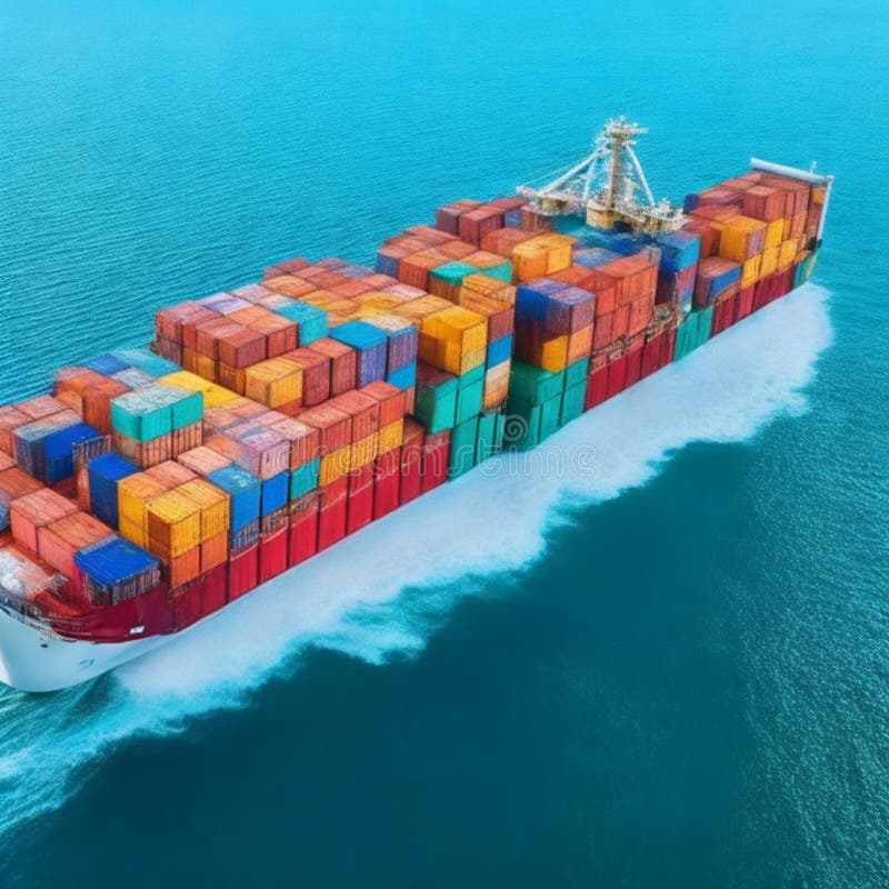 Cargo Ship, Ship with Containers, Ship on the High Seas with Various ...