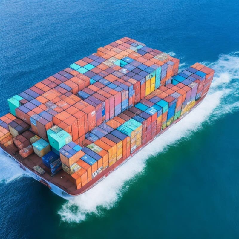 Cargo Ship, Ship with Containers, Ship on the High Seas with Various ...