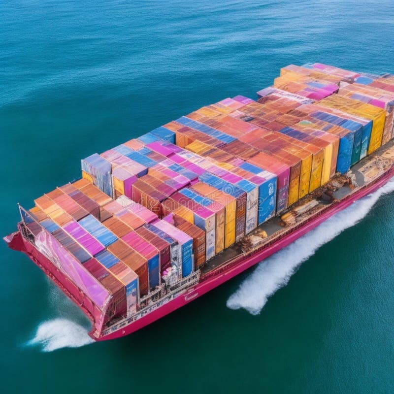 Cargo Ship, Ship with Containers, Ship on the High Seas with Various ...