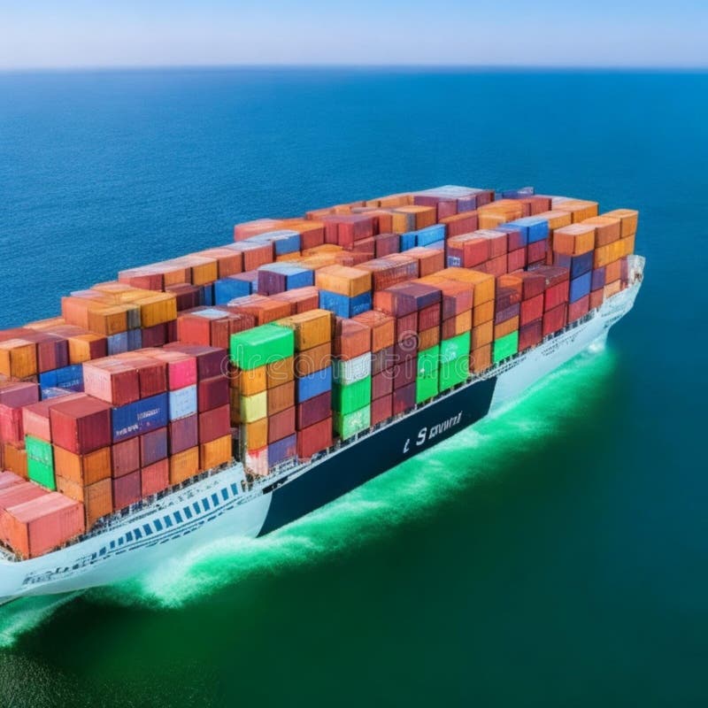 Cargo Ship, Ship with Containers, Ship on the High Seas with Various ...