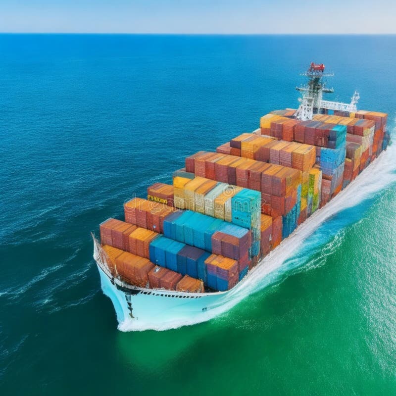 Cargo Ship, Ship with Containers, Ship on the High Seas with Various ...